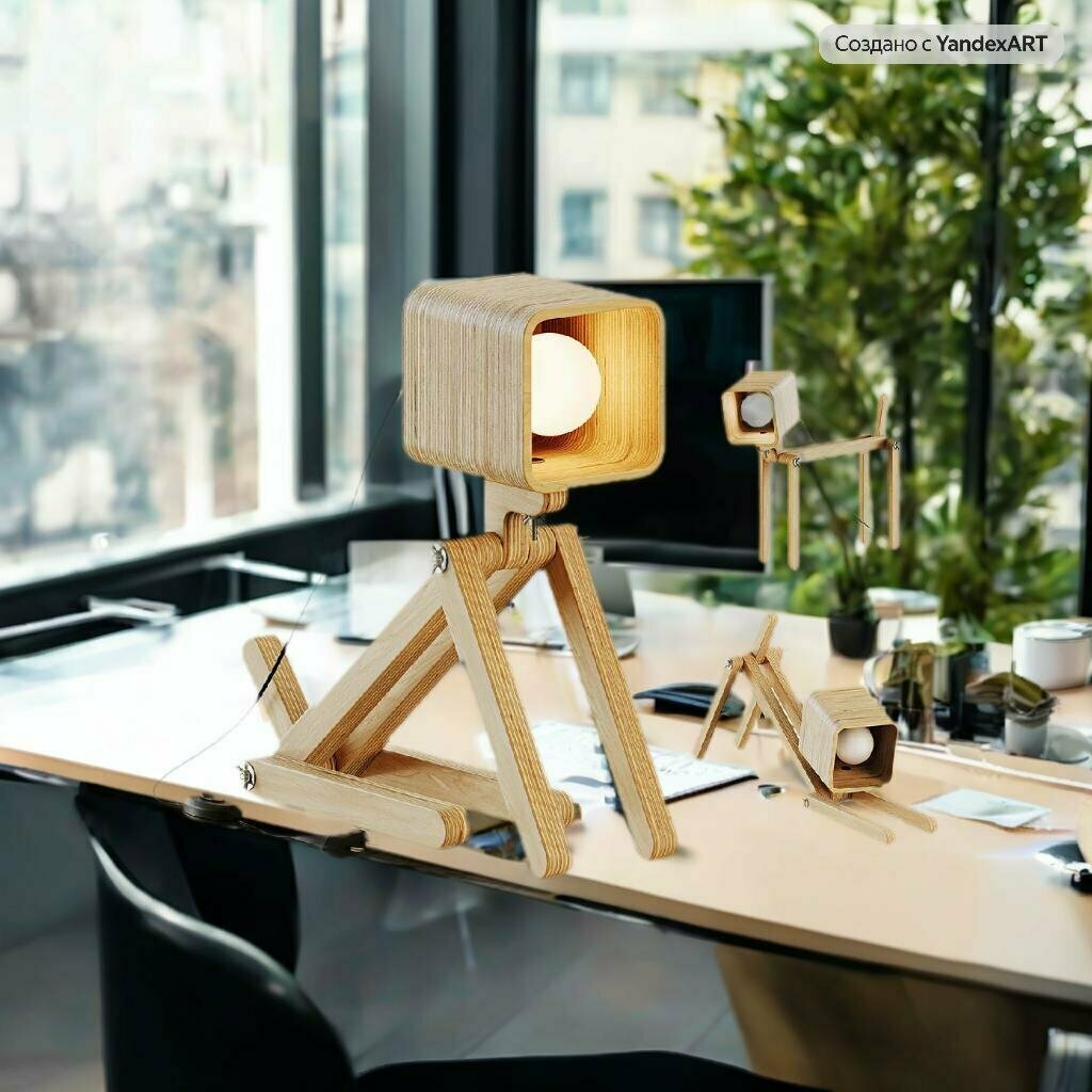 Лампа-трансформер AstoCrysta "Stevie", LED, E14, 7 Вт, складная, деревянная