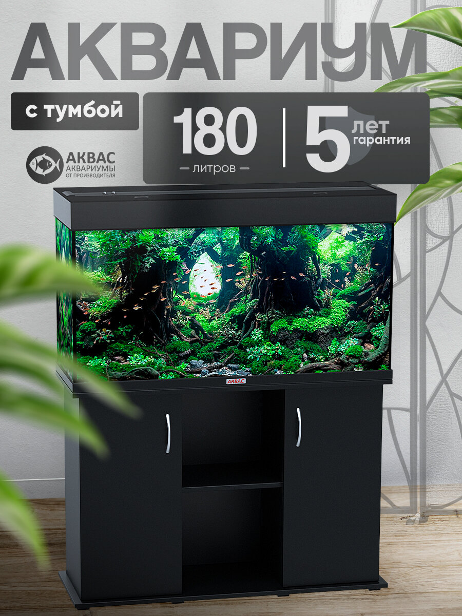 Аквариум 180 литров с тумбой крышкой и освещением (101х36х58 см) Аквас
