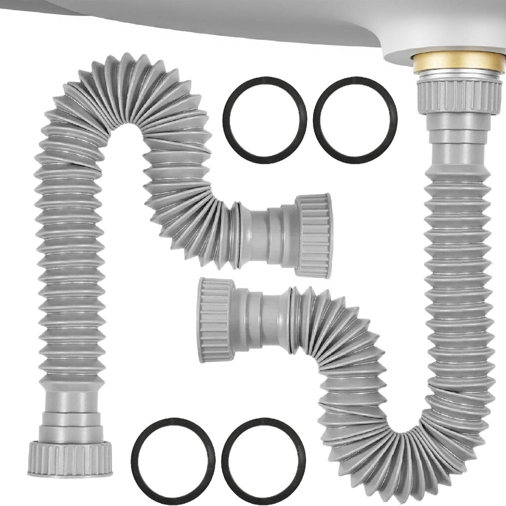 Двойная гибкая сливная труба, регулируемая P-сифон, прочная сантехника под раковиной, сантехническая труба, 2 шт. для ванной комнаты, кухонная раковина