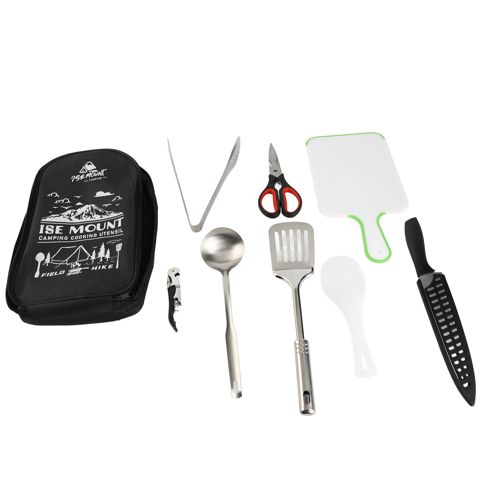 Портативный набор посуды для путешествий, 9 предметов, из нержавеющей стали, кухонные принадлежности для кемпинга, пешего туризма, барбекю, пикника.