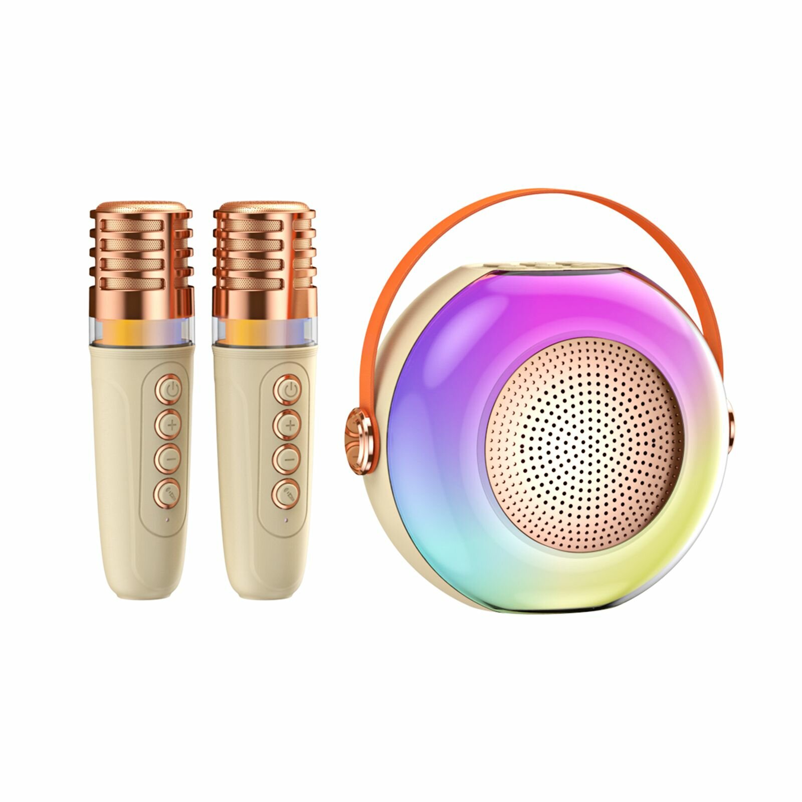 Караоке-машина с двойным микрофоном бежевого цвета