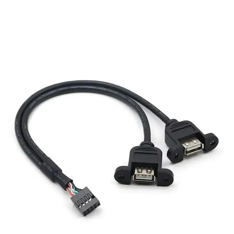 Материнская плата, внутренний 9-контактный Dupont, шаг 2,54 мм, двойной порт USB 2,0 A, гнездовой Y-образный разветвитель, винтовой замок, удлинительный кабель для крепления на панели