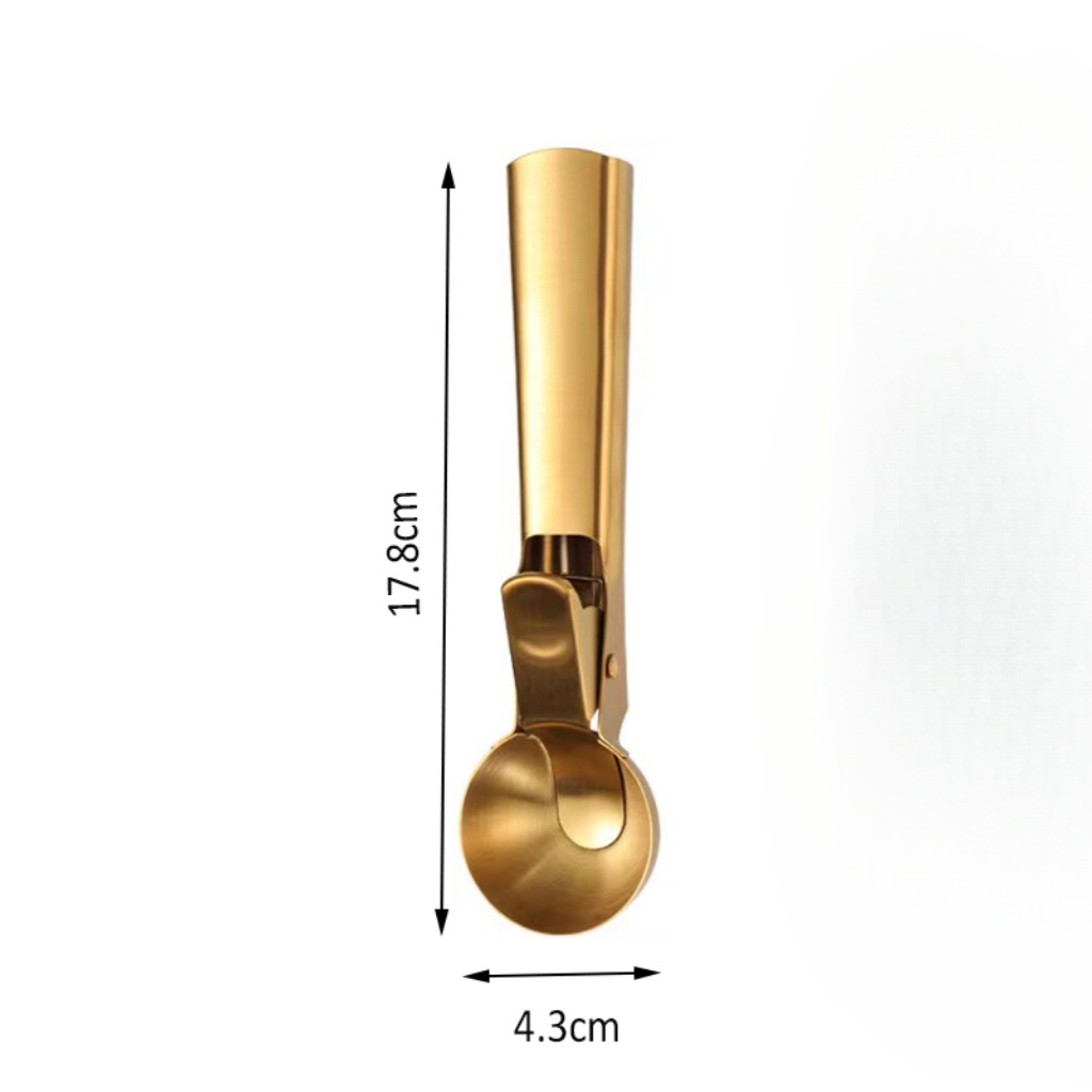 Диаметр ложки 4.3cм，Золотая столовая ложка для мороженого из нержавеющей стали, ложка для шариков арбуза