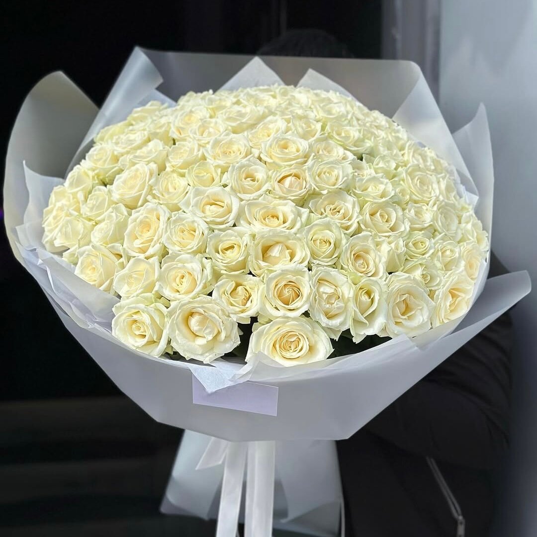 Букет из белых роз 51 шт, красивый букет цветов, шикарный, премиум цветы, премиум букет