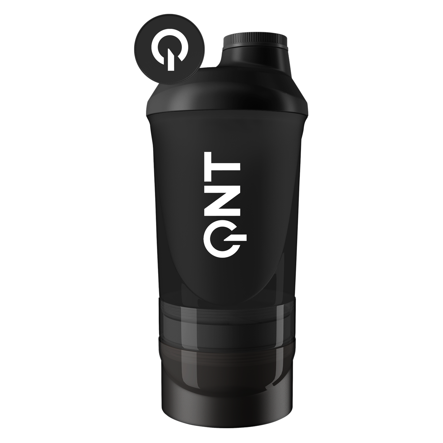 Пластиковый спортивный шейкер QNT IT'S ON 600+350 мл черный дым