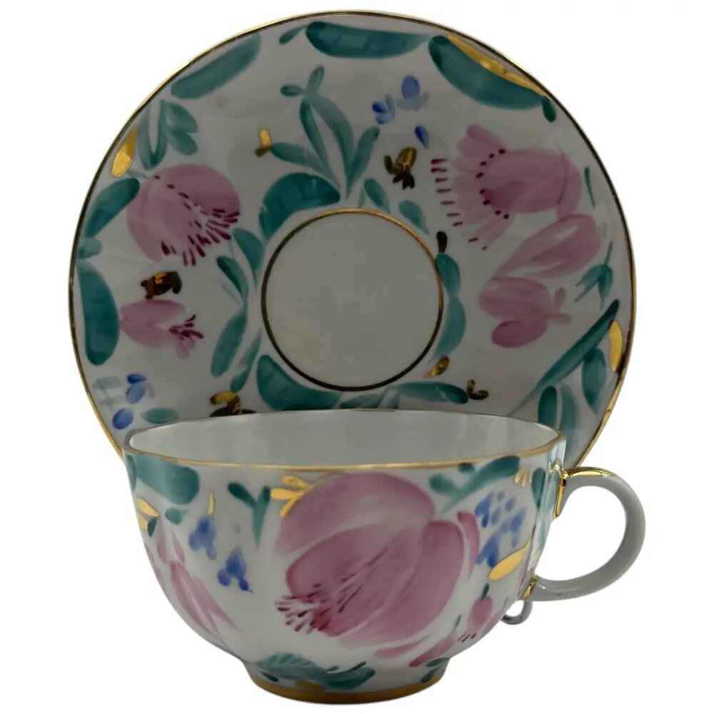 Чайная пара "Тюльпан", 250 мл, автор Яковлева С. Е, худ. Григорьева Л. И, 1960-1970 г, ЛФЗ, СССР