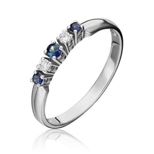 Кольцо, белое золото, 585 проба, бриллиант, сапфир