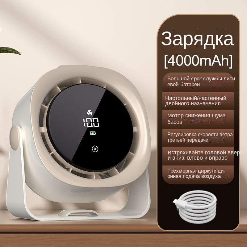 Вентилятор 2025, USB, сенсорный, пластик, 3 скорости, настенный, настольный, белый