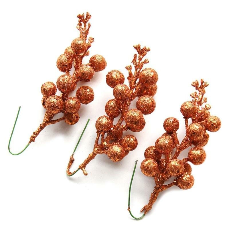 Рождественские украшения для дерева с золотыми блестящими имитациями веток и ягод, Бронза