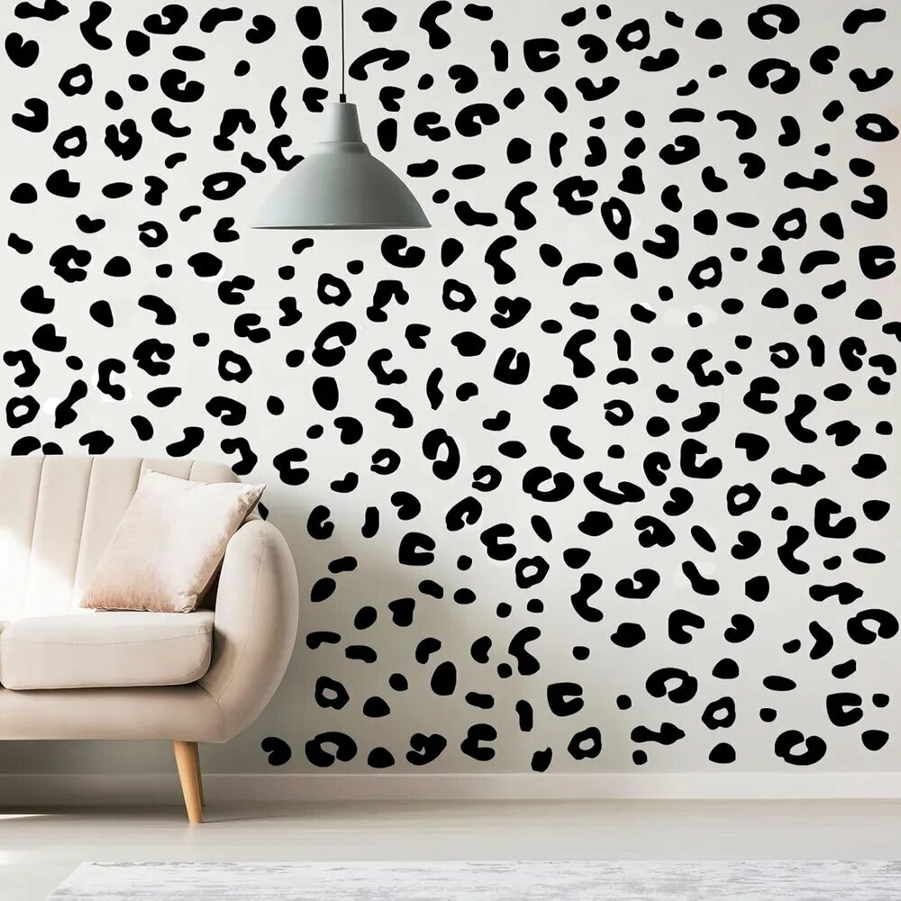 4 листа настенных наклеек с леопардовым принтом, черные леопардовые пятна, виниловые наклейки с животным , DIY, съемные, легко клеятся