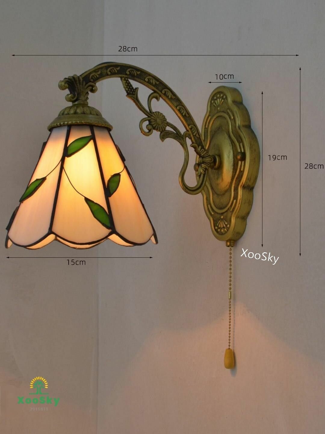 Бра в стиле Тиффани с цепочным выключателем, XooSky X25S, Стеклянный абажур ручной работы