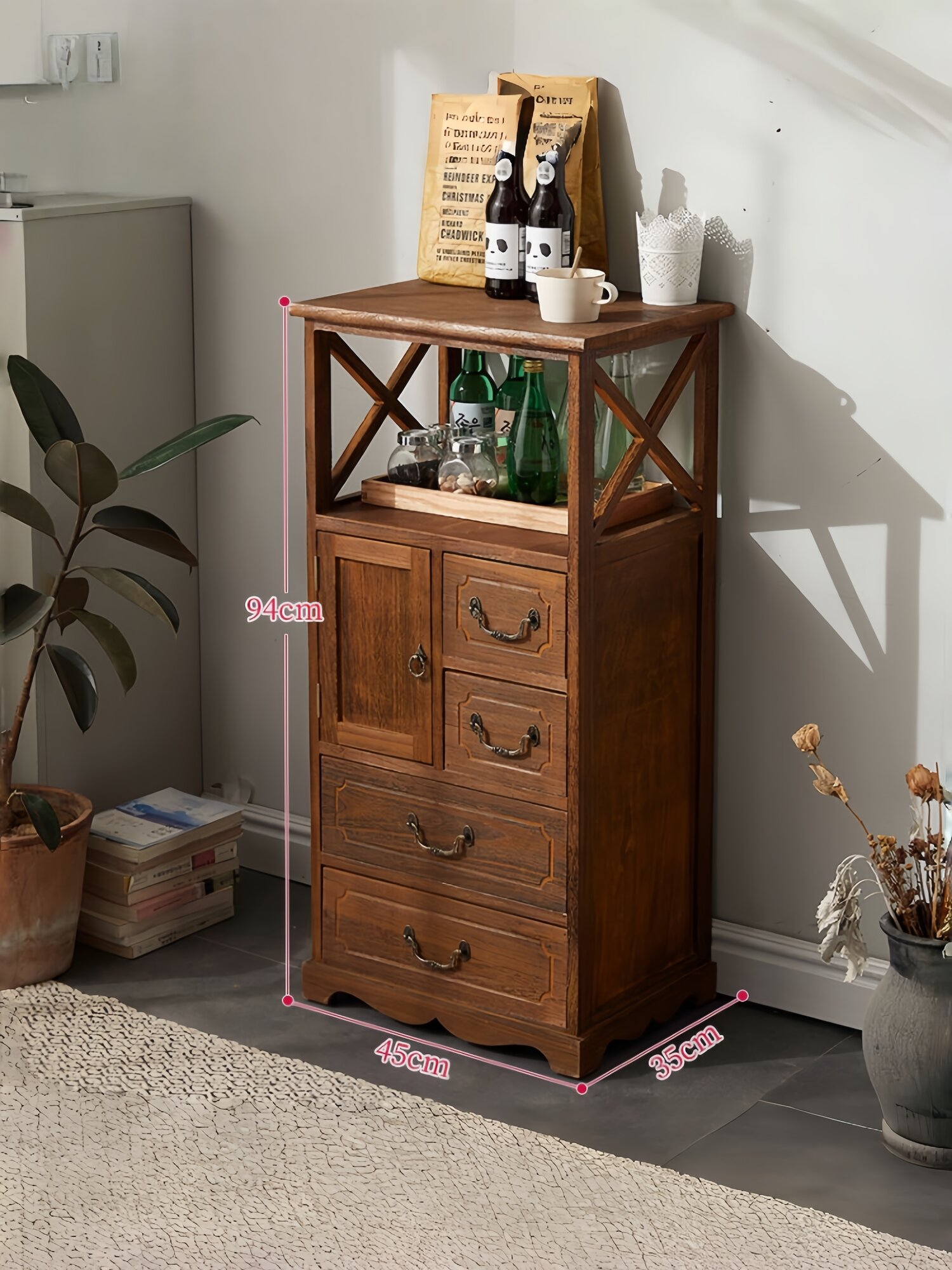 Комод из цельного дерева, простое хранение в стиле ретро, многослойный