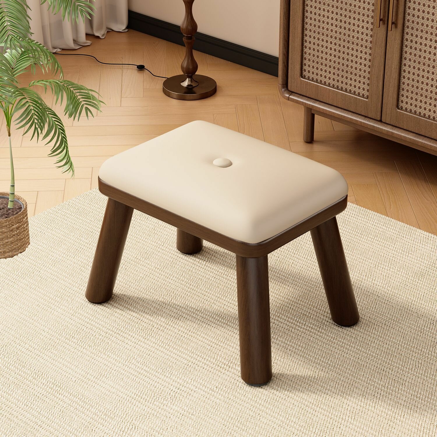 Табурет，табурет для кухни，Деревянный табурет для смены обуви, 35*25*25 см，Не совсем белый