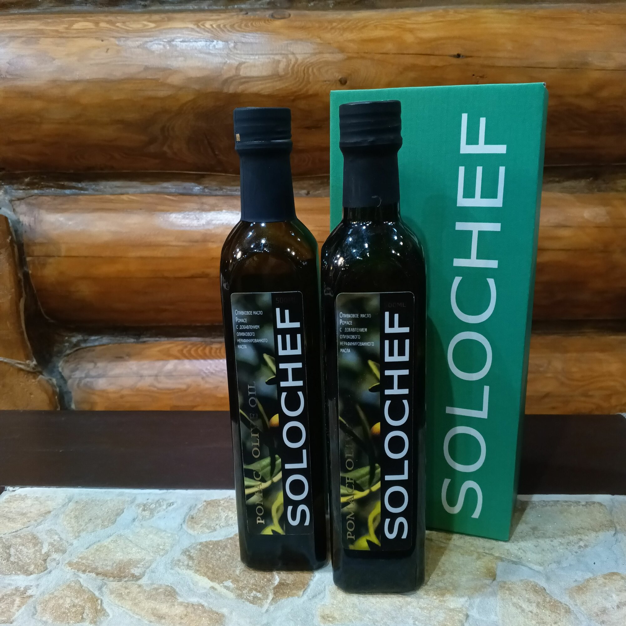 Подарочный набор № 4 растительных масел SOLOCHEF. Оливковое масло Pomace -2 бут. по 0,5л. в картонной коробке с подарочным пакетом SOLOCHEF в комплекте