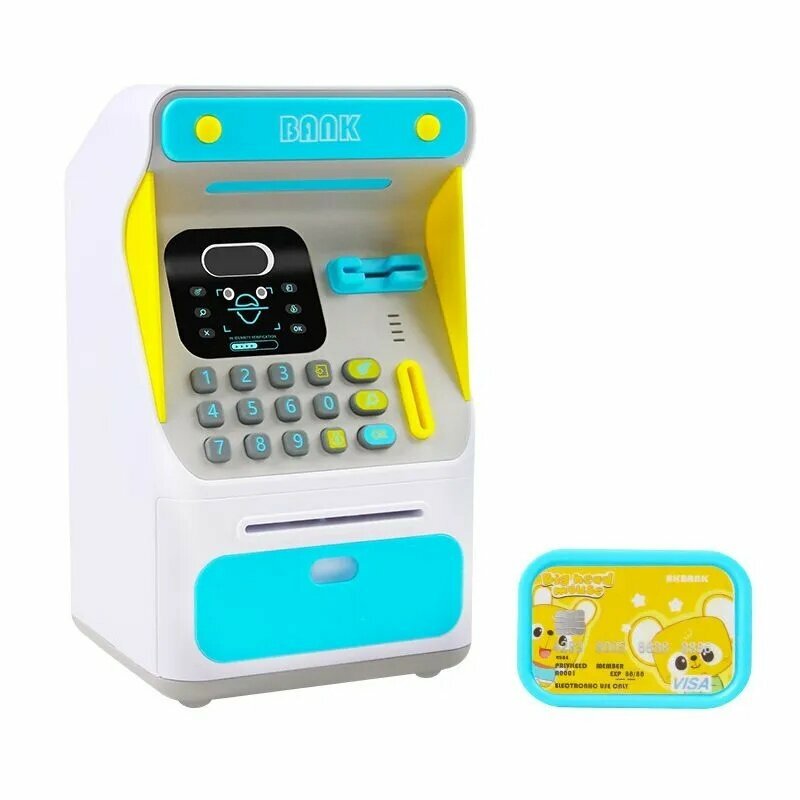 Детская копилка "Банкомат", с имитацией распознавания лица, голубая