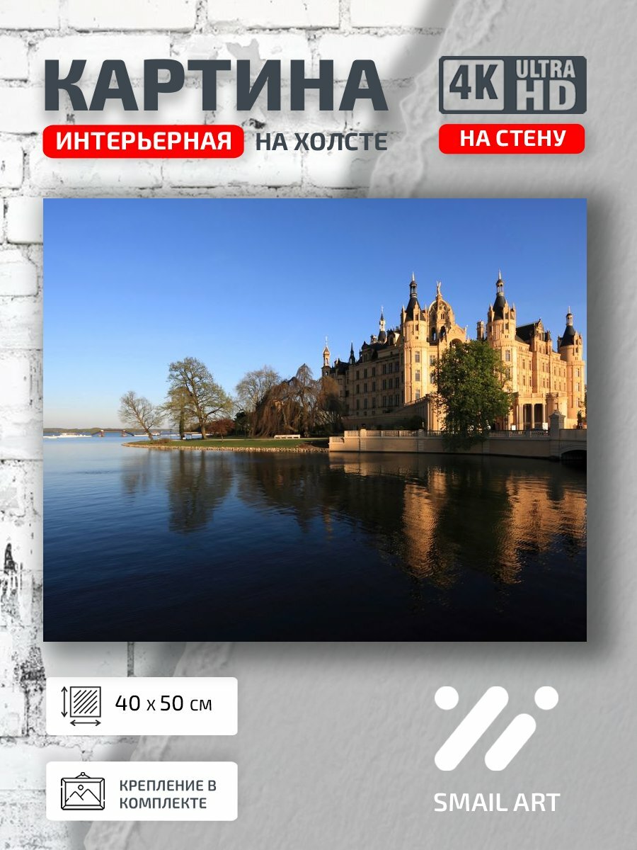 Картина на холсте интерьерная 40 на 50 на стену Озера City для кафе урбанистика интерьер