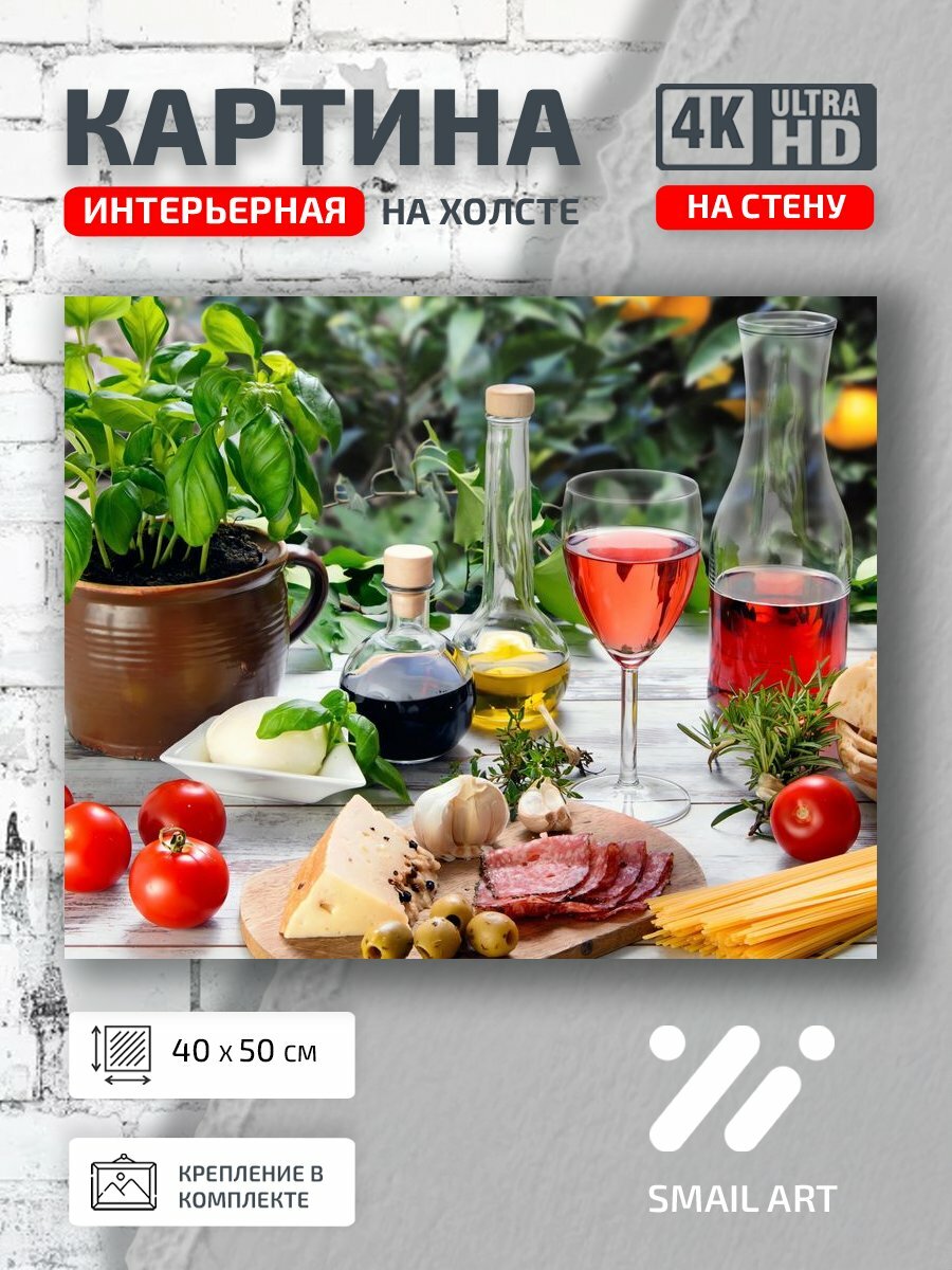 Картина на холсте интерьерная 40 на 50 на стену Черри Food для кафе кулинария интерьер