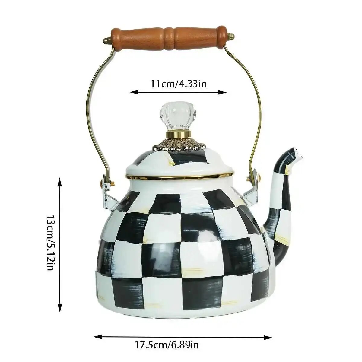 Эмалированный чайник в шахматном стиле, 13x17.5x11 см