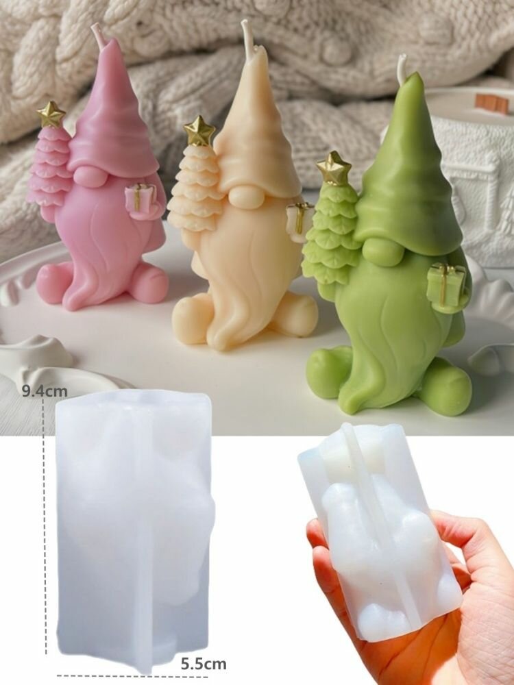 Силиконовая форма для свечей гном с елкой, многоразовая форма для заливки воском, гипсом, эпоксидкой, новогоднее свеча-декор и подарок