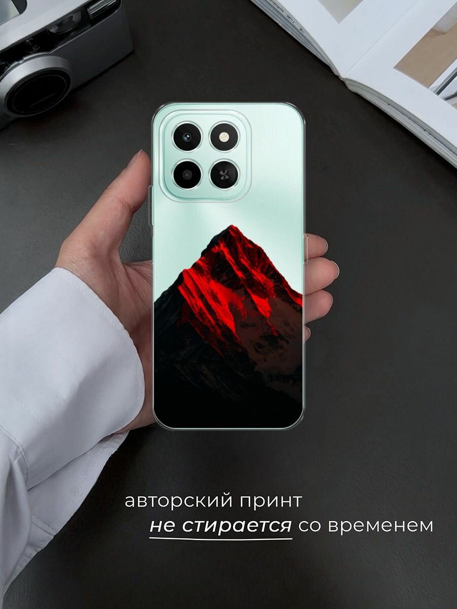 Чехол на Honor X6c / Хонор X6c с принтом Красная гора 2, прозрачный — фото 1