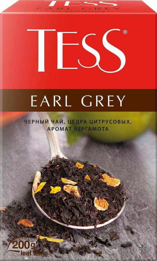 Чай черный TESS Эрл Грей байховый с ароматом бергамота, листовой, 200г