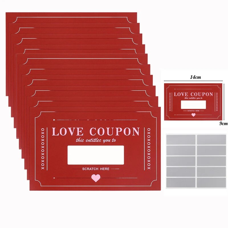 Скретч-карты Love Coupons 10/20/30 шт Красный, 10PCS-(1set), Red