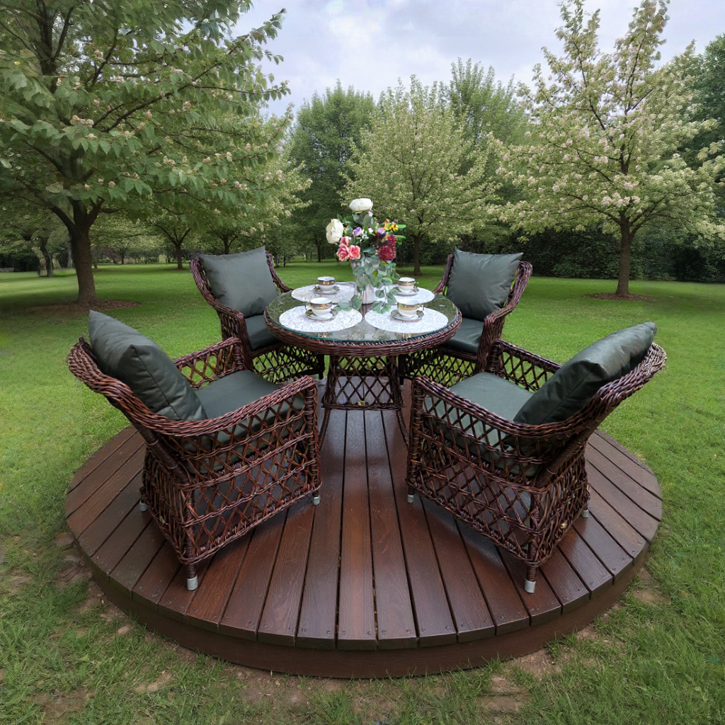 Комплект плетеной мебели из искусственного ротанга "Лайм" с подушками на 4 персоны для сада и дачи (цвет Черешня)