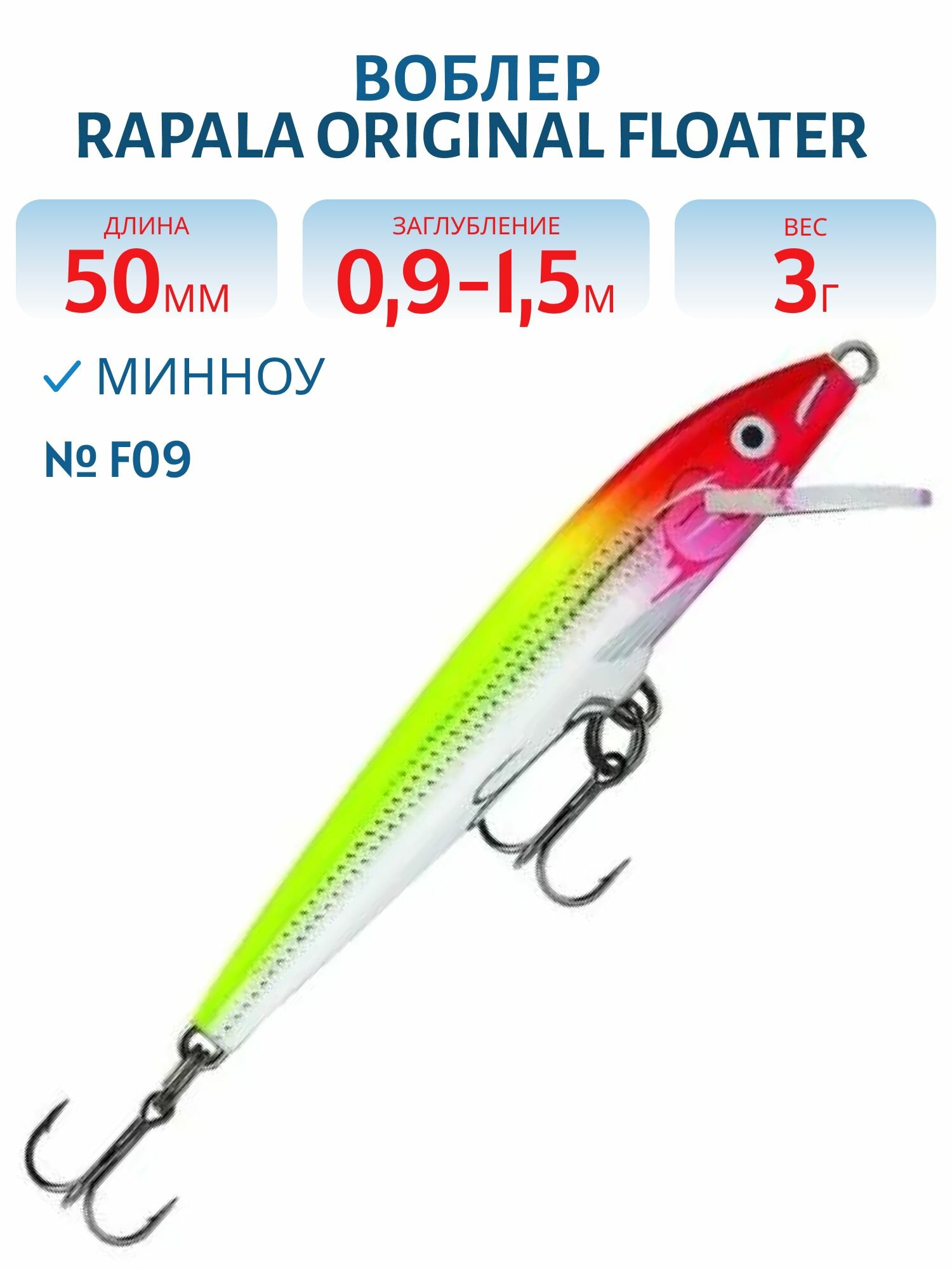 Воблер Rapala Original Floater 9, 5 гр, цвет F09