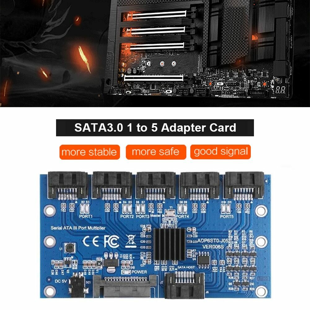 SATA3.0 карта с поддержкой командной коммутации, 5 портов, 6 Гбит/с