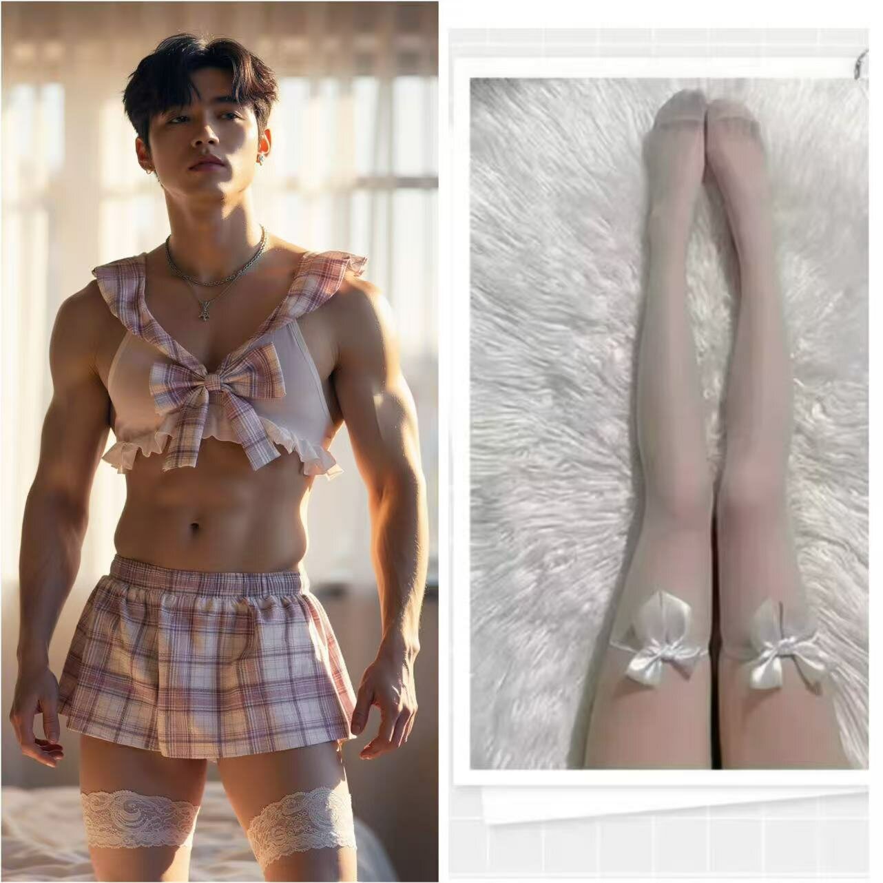 Мужская мини-юбка в розовую клетку в стиле униформы JK, нижнее белье больших размеров для ролевых игр в стиле «мужчина-слуга» с элементами кроссдрессинга, размер: Один размер подходит всем