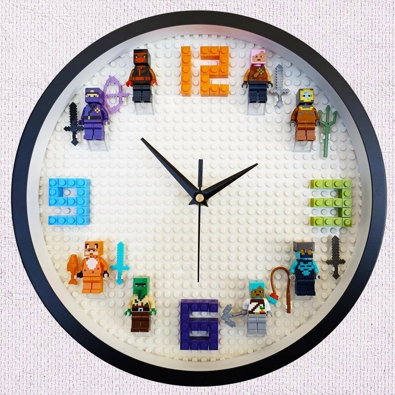 Часы с минифигуркой из мультфильма, совместимые с Lego, настенные часы, декор для детской комнаты, настенные часы для спальни, настенные часы