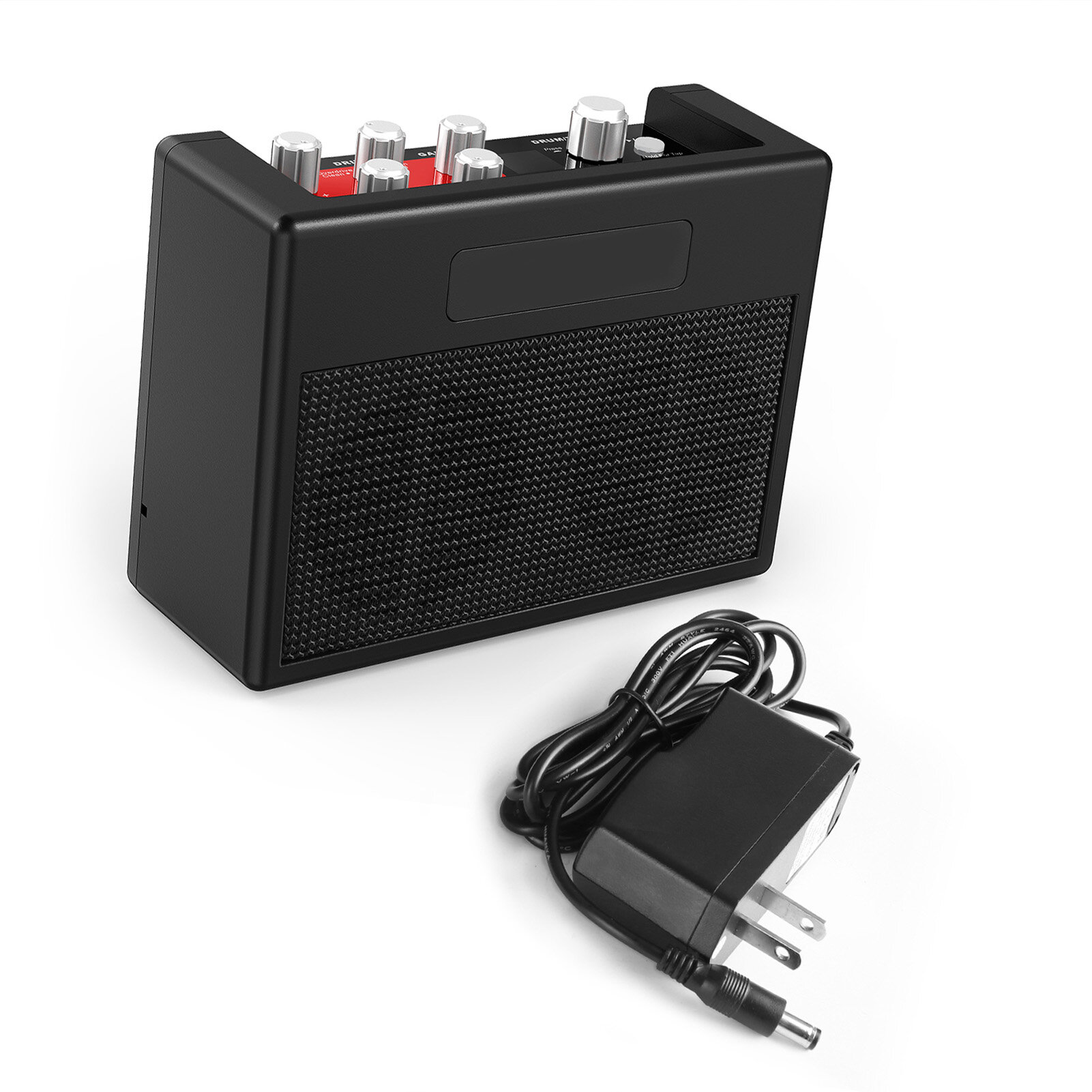 Портативный гитарный усилитель POCKAMP мощностью 5 Вт со встроенными мультиэффектами, поддержкой 80 ритмов для ударных, тюнером, функцией Tap Tempo, дополнительным входом AUX и выходом для наушников. Адаптер питания в комплекте.