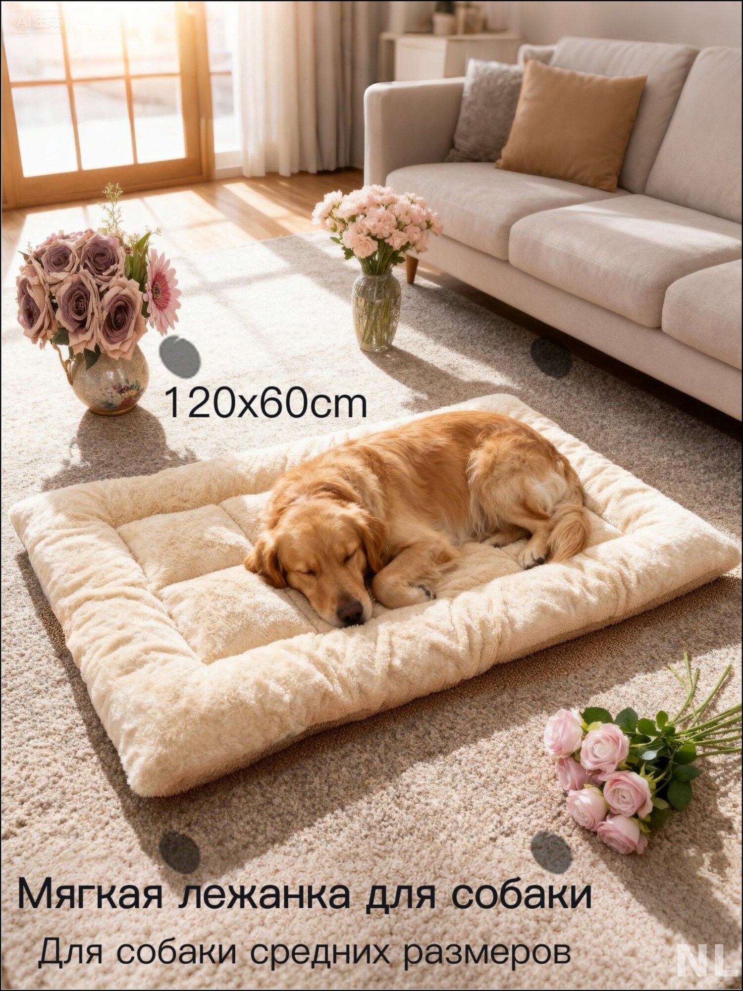 Эксклюзивная лежанка 120х60 см для крупных и средних пород