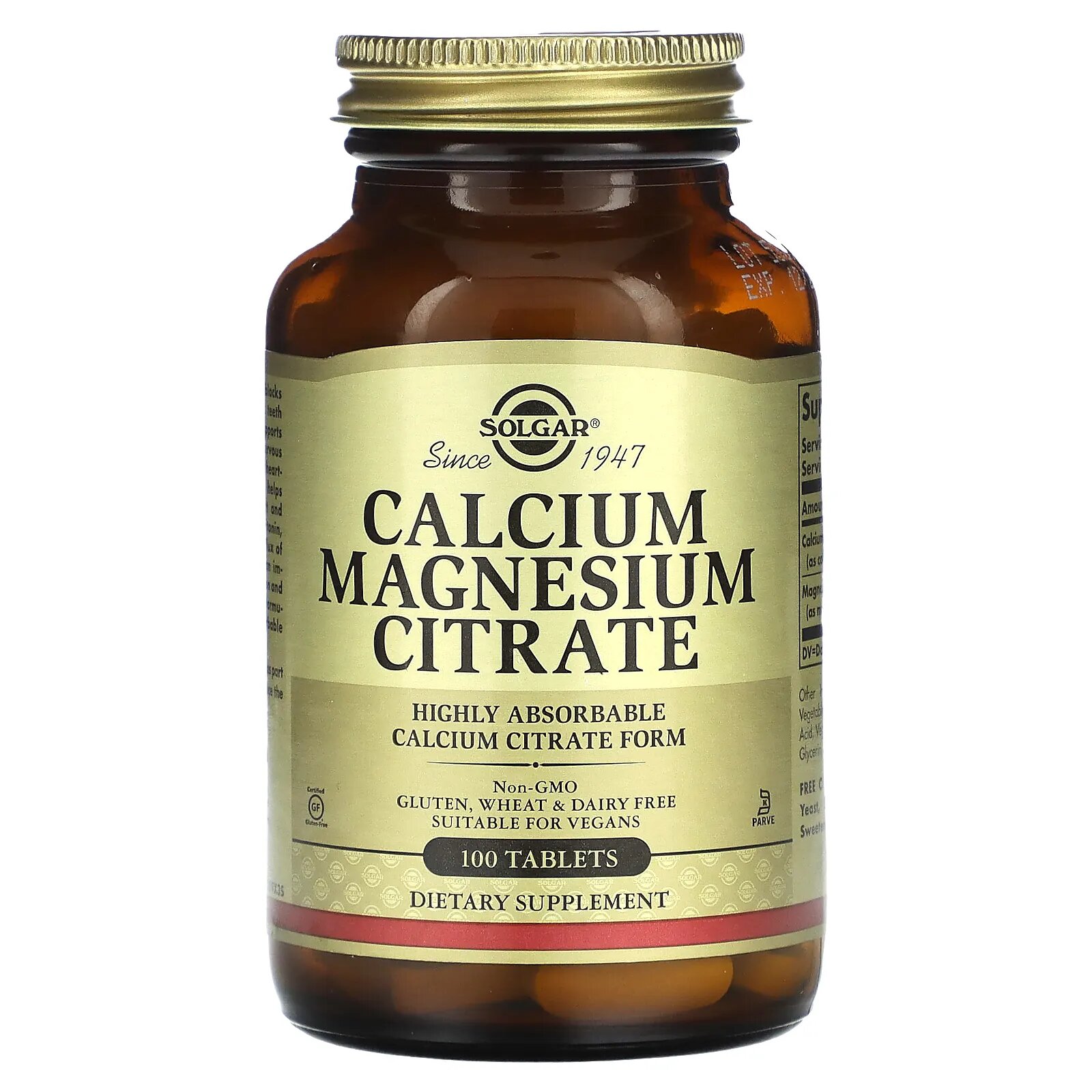 Solgar Calcium Magnesium Citrate 100 таблеток, производитель США