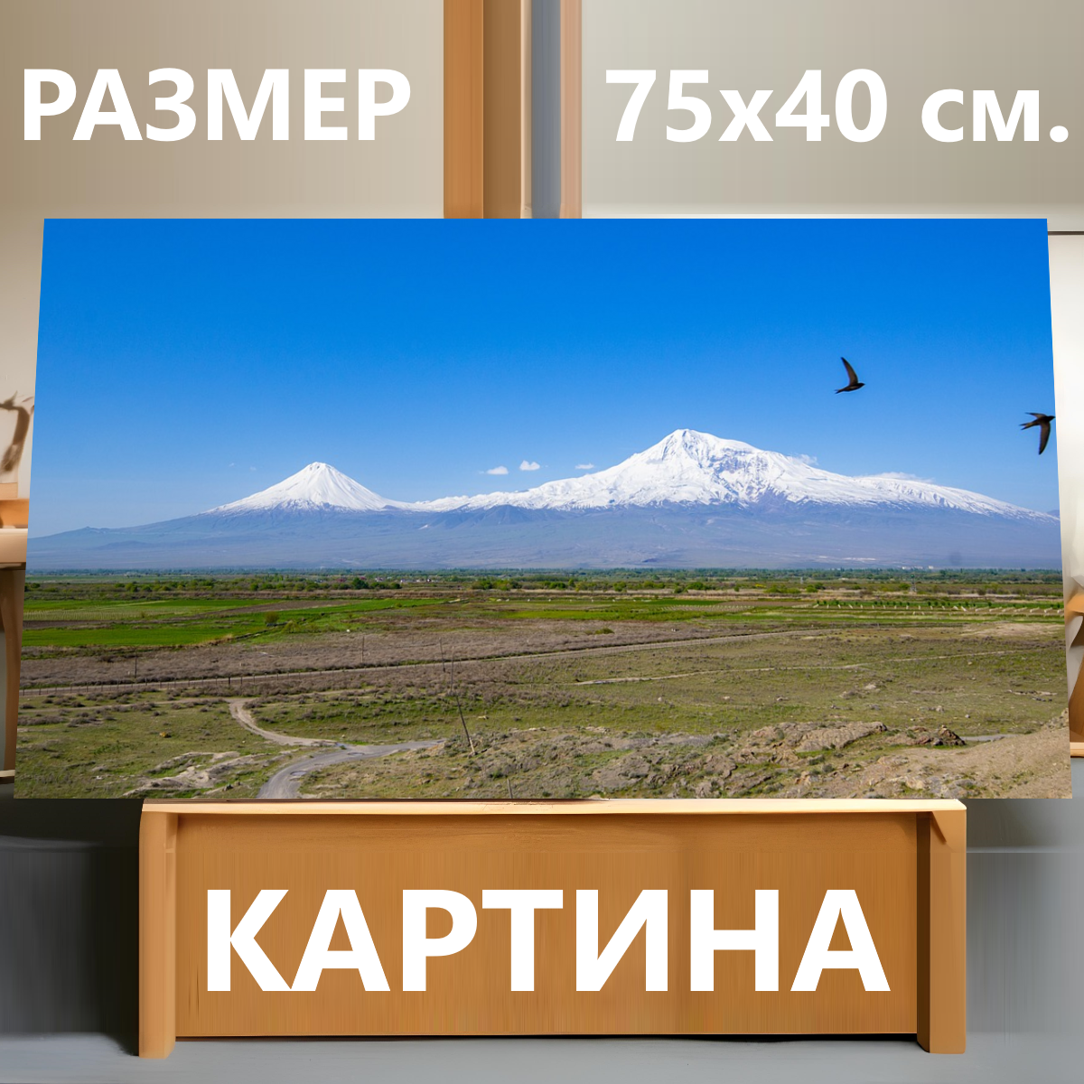 Картина на холсте "Ararat, армения, пейзаж" на подрамнике 75х40 см. для интерьера
