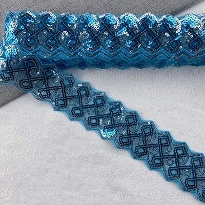 Кружевная лента бирюзовая, 5 см, LIGHT BLUE