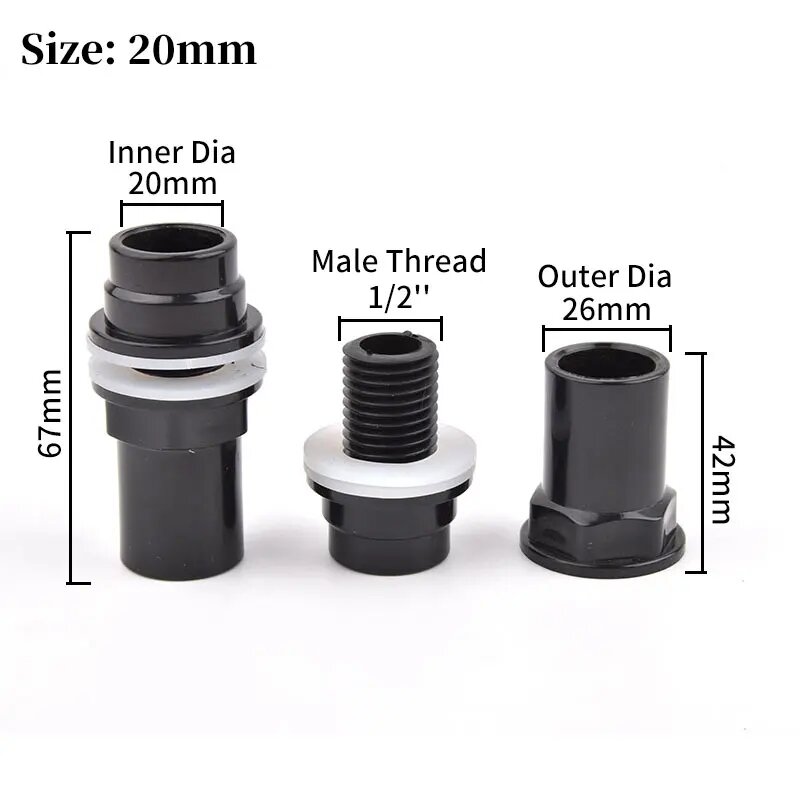 Черный соединитель для труб, Inner Dia 20mm