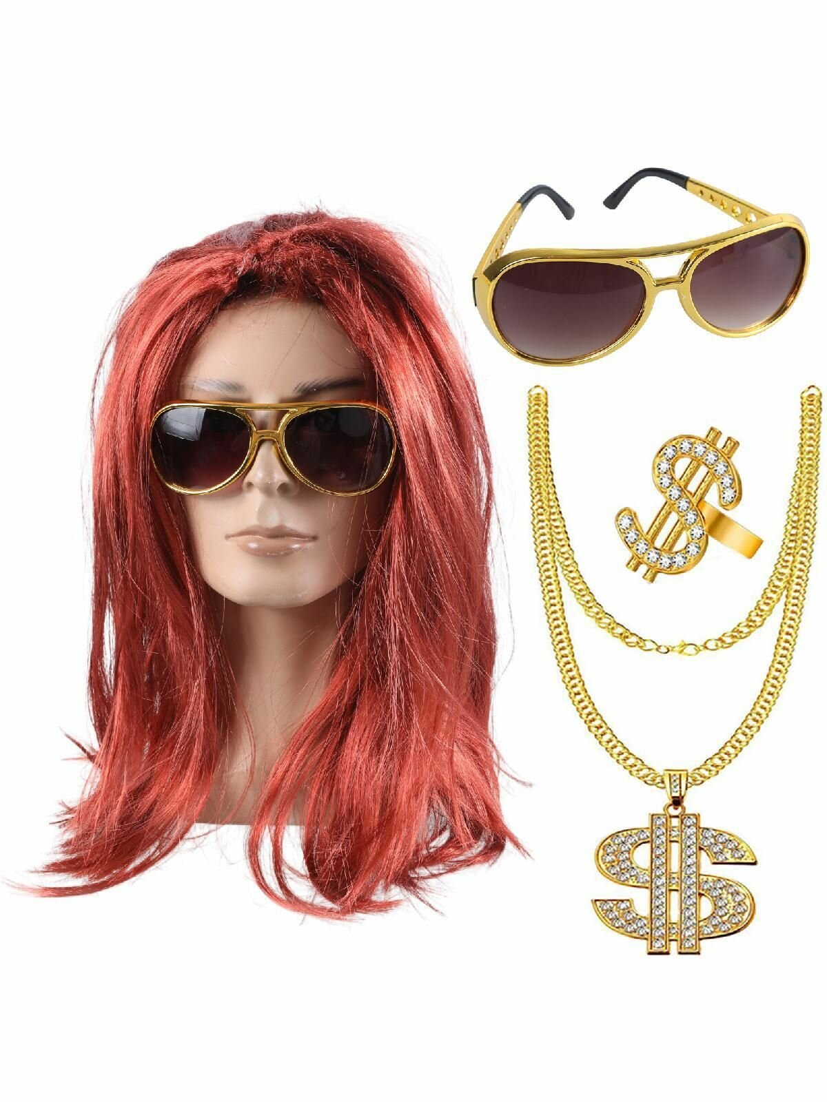 Набор костюмов хиппи 80-х годов, кудрявый Рок-парик, ожерелье, солнцезащитные очки для костюма на Хэллоуин, - Стиль панк - Е