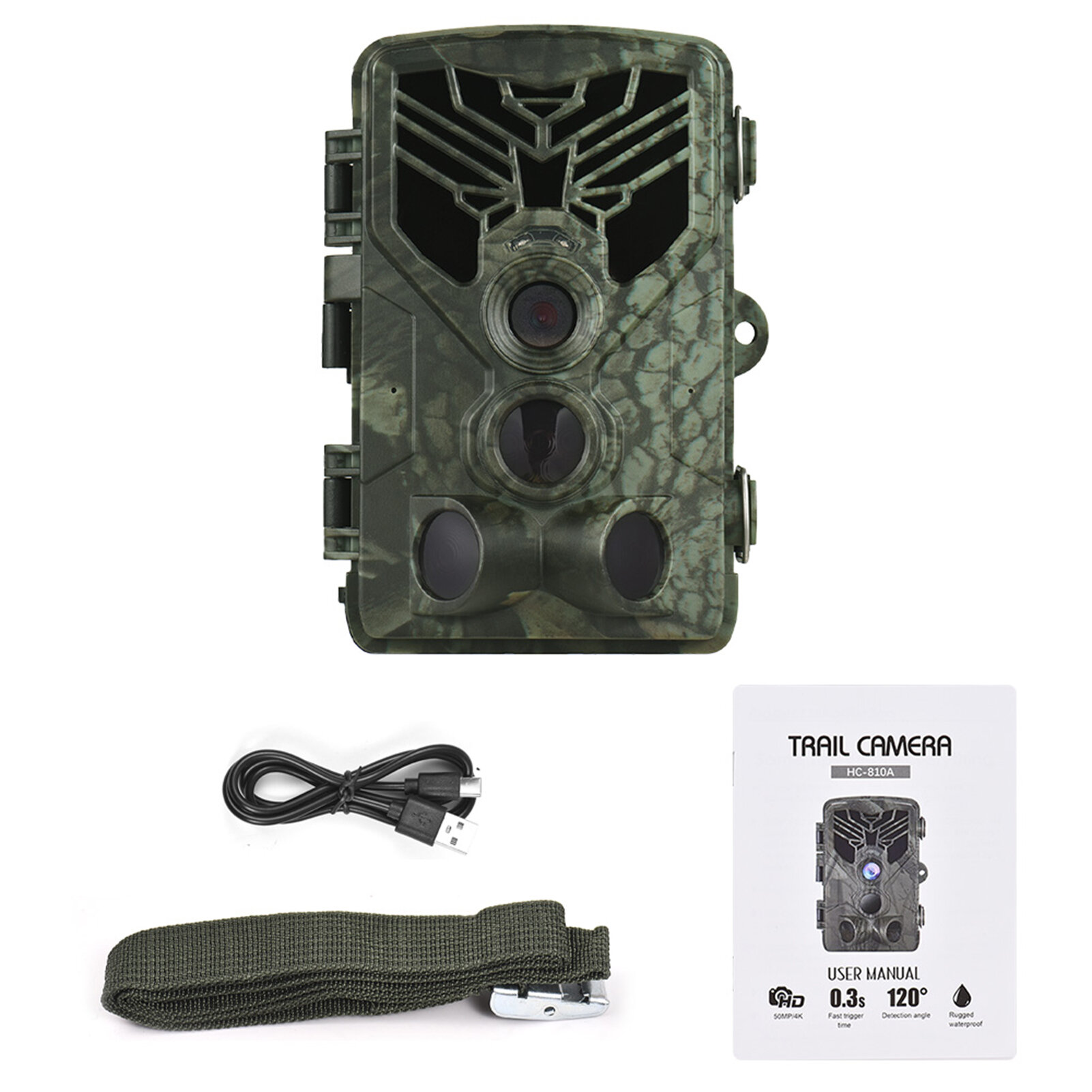 Фотоловушки с ночным видением, датчиком движения, водонепроницаемостью IP65, разрешением 4K, 50 МП, углом обзора 120°, временем срабатывания 0,3 с.