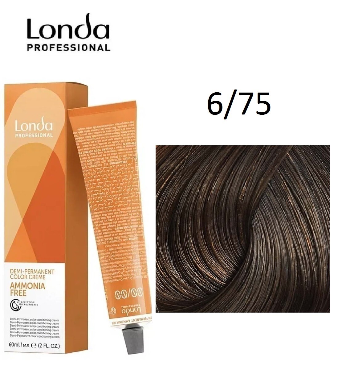 Londa Professional 6/75 LondaColor Тонирующая крем-краска без аммиака темный блонд коричнево-красный, 60 мл