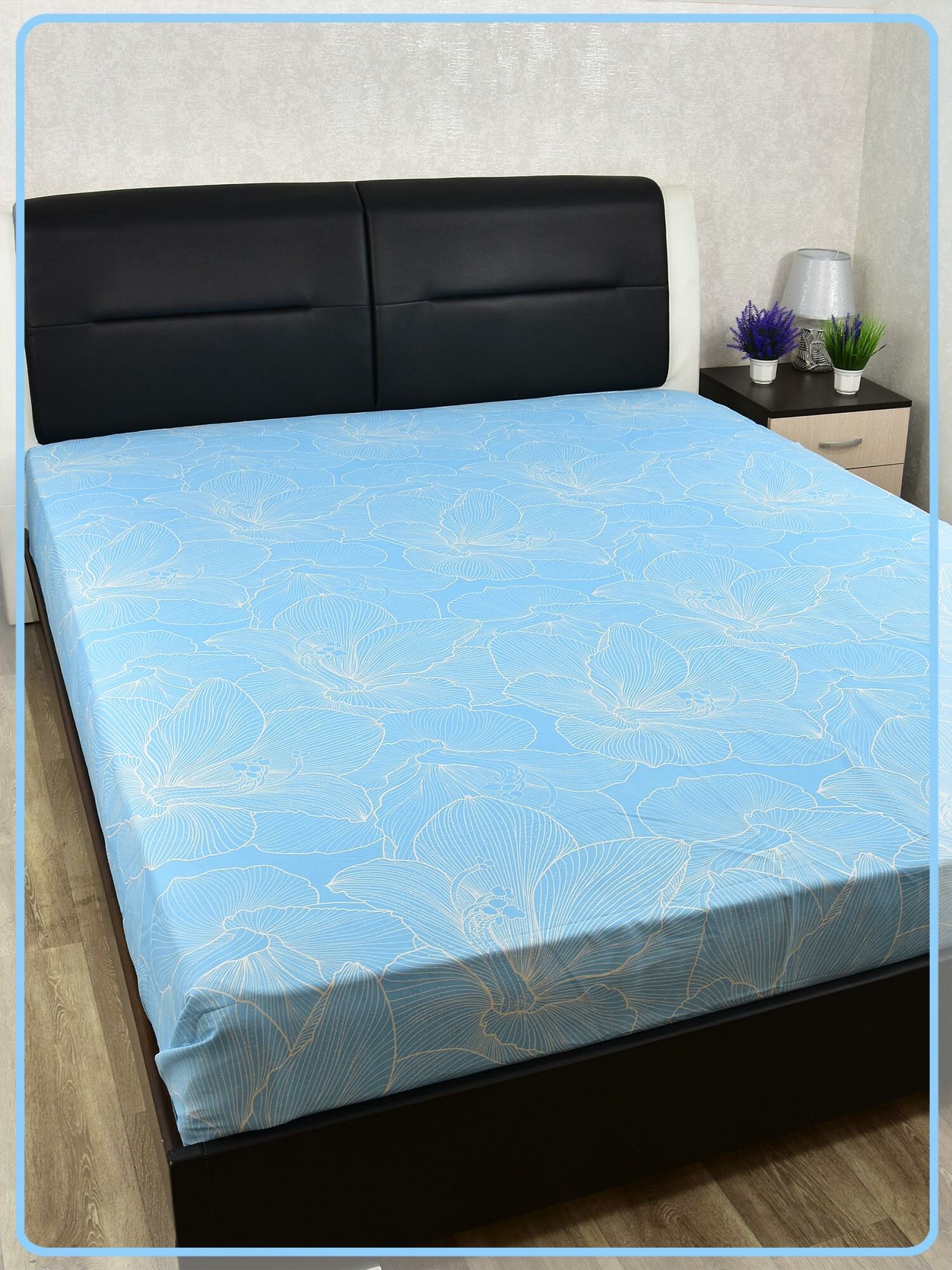 Простыня Ивановская бязь Вернисаж вид 4 голубой Евро-макси