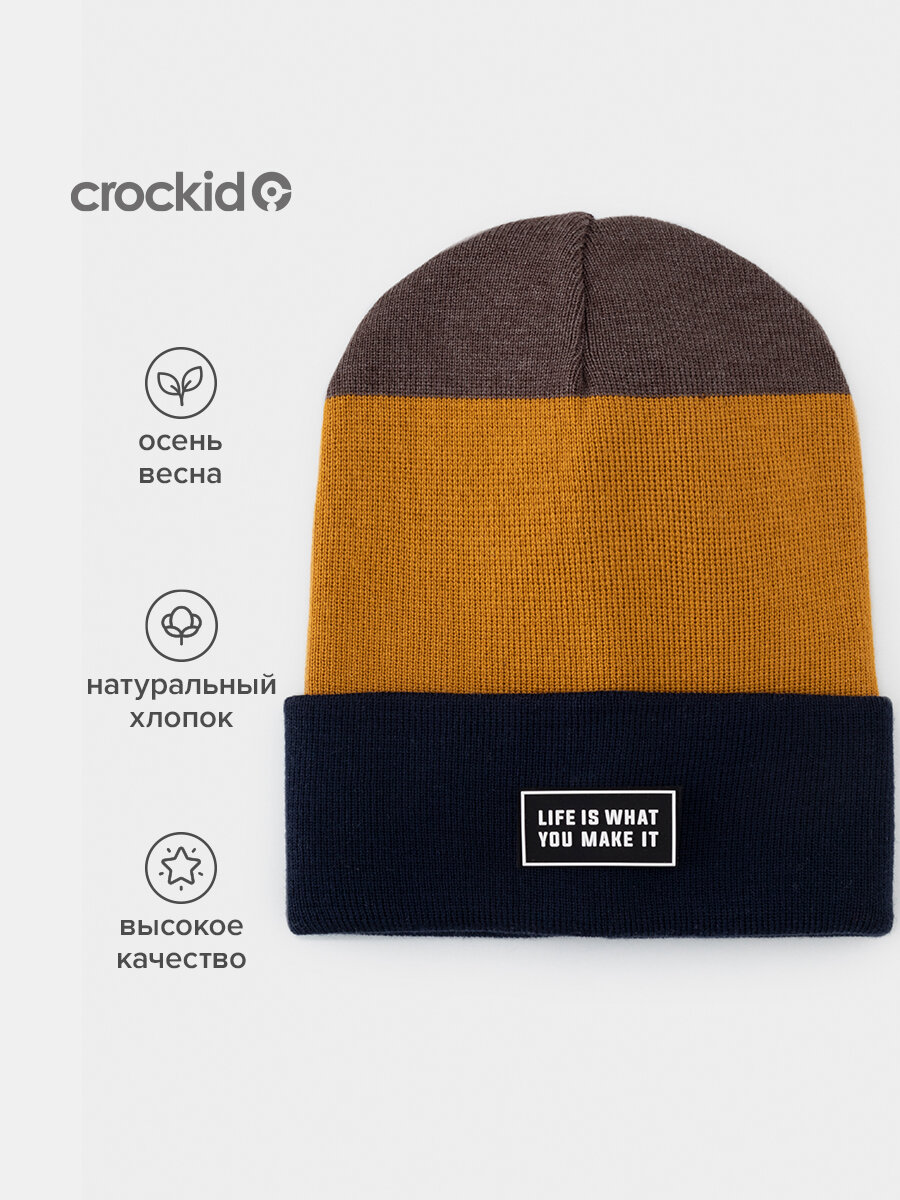Шапка-бини демисезонная полосатая с отворотом детская для мальчиков
