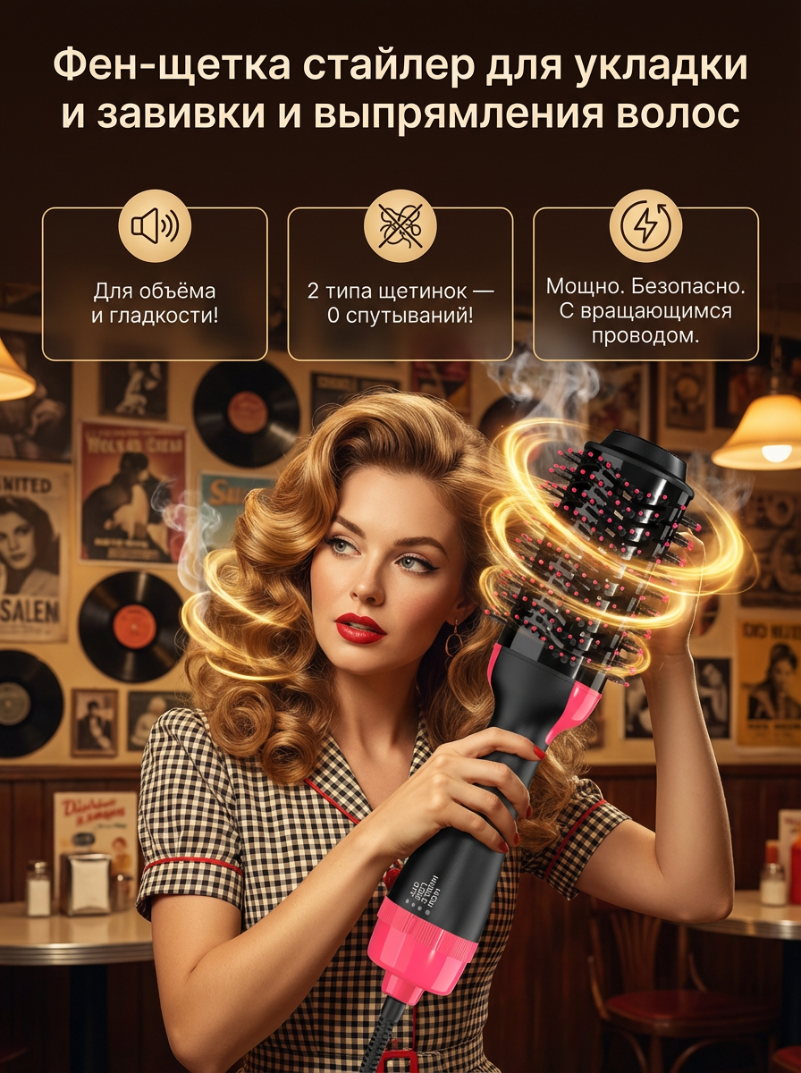 Фен-щетка для волос 3 в 1, Термощетка, Выпрямитель для волос, Стайлер, Расческа