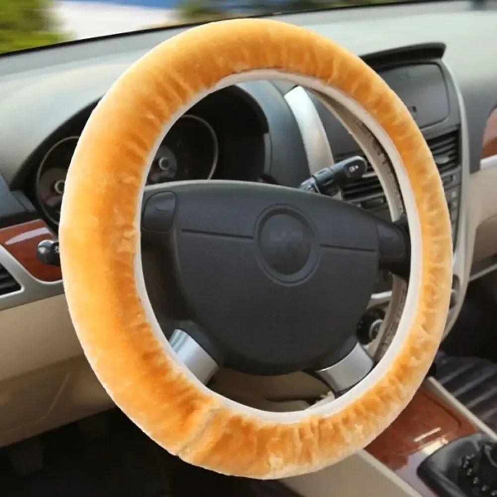 Универсальный мягкий плюшевый чехол на руль автомобиля диаметром 37-38 см со стразами, B Beige