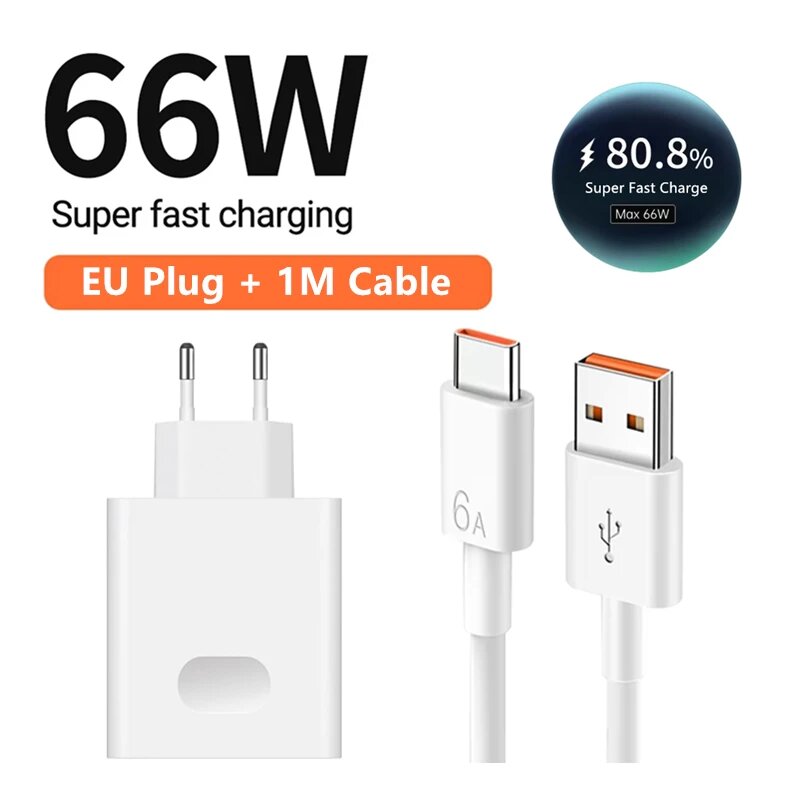 Супербыстрое Зарядное Устройство 6A 66W Для Huawei Mate 50, P50, Nova 10