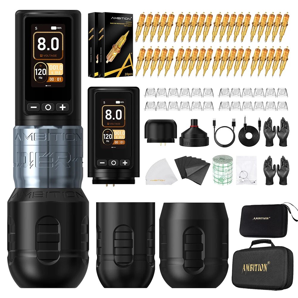 Беспроводная тату-машина Ambition Soldier270 Silver, 2 Battery Kit