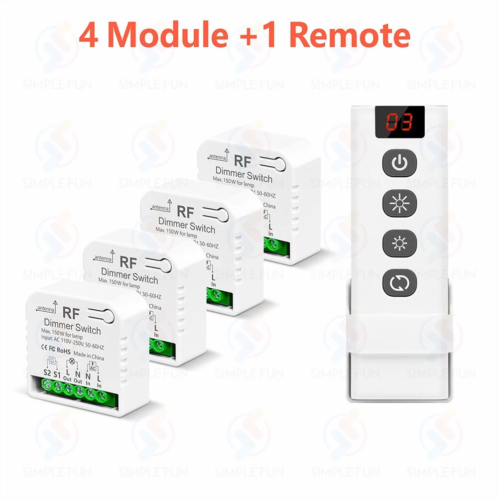 Беспроводной диммер SLMPLEFUN 433 МГц 1Receiver 4Remote