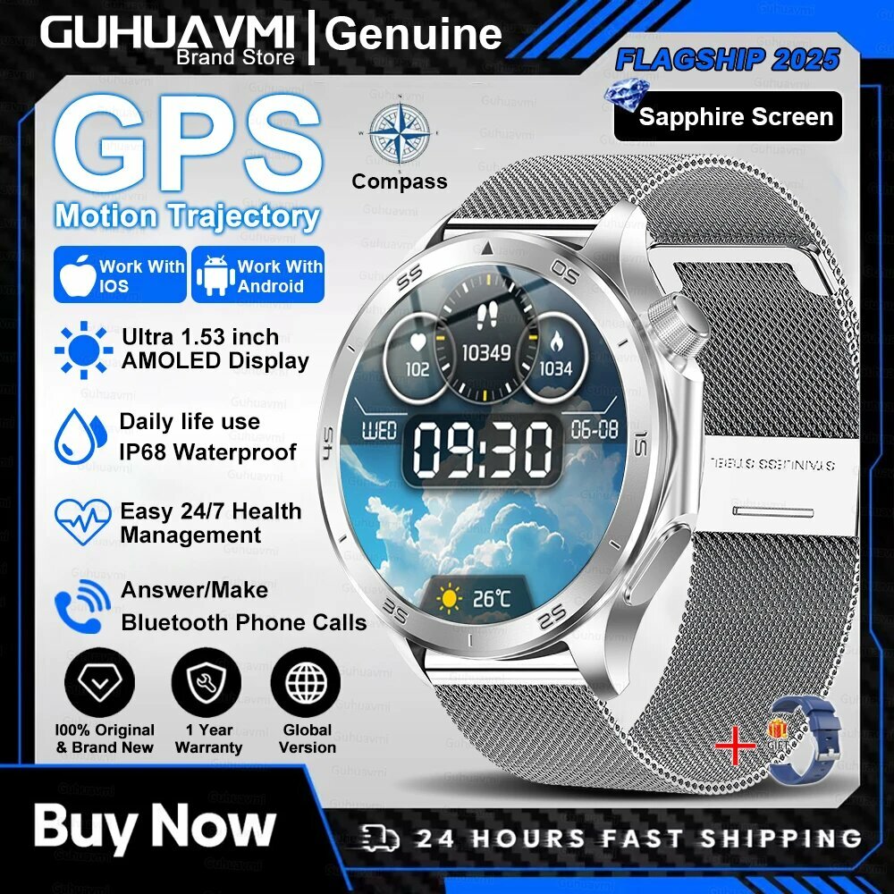 Умные часы GUHUAVMI 2035, серебристый ремешок