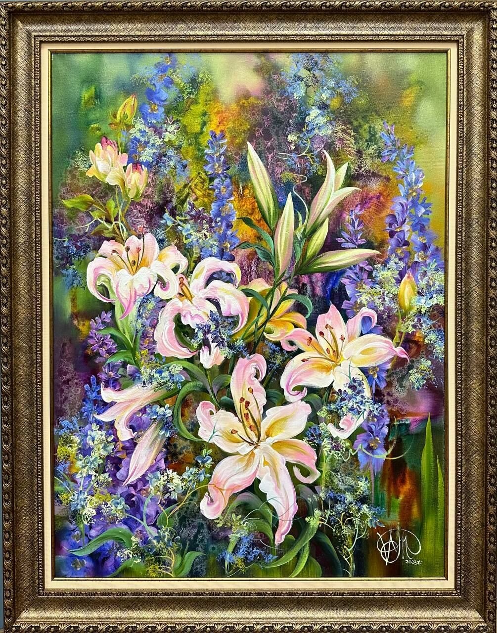 Картина маслом, цветы "Лилии" 1. Холст/Масло. Размер 80х60. Автор Тимакова.