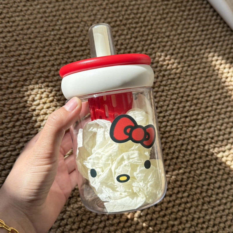 Высококачественная соломинка Hello Kitty, пластиковый стаканчик для воды, отделение для чая-500 мл